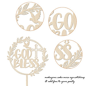 1 Pack God Bless Cake Topper Glitter Dove Cross Christening Wooden First Communion Cake Pick Religious Baptism God Bless Cake Decorations for Religious Theme Party Baby Shower Birthday Party Supplies