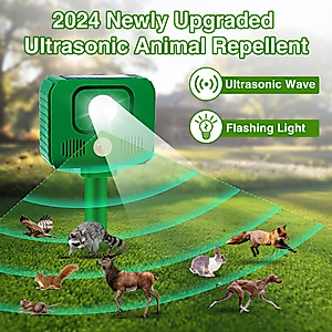 2024 Upgraded Ultrasonic Animal Repeller Outdoor Deer Repellent Devices Solar Animal Repeller with Motion Sensor Garden Animal Deterrent to Repel Cat Raccoon Squirrel Rabbit Skunk Out of Yard