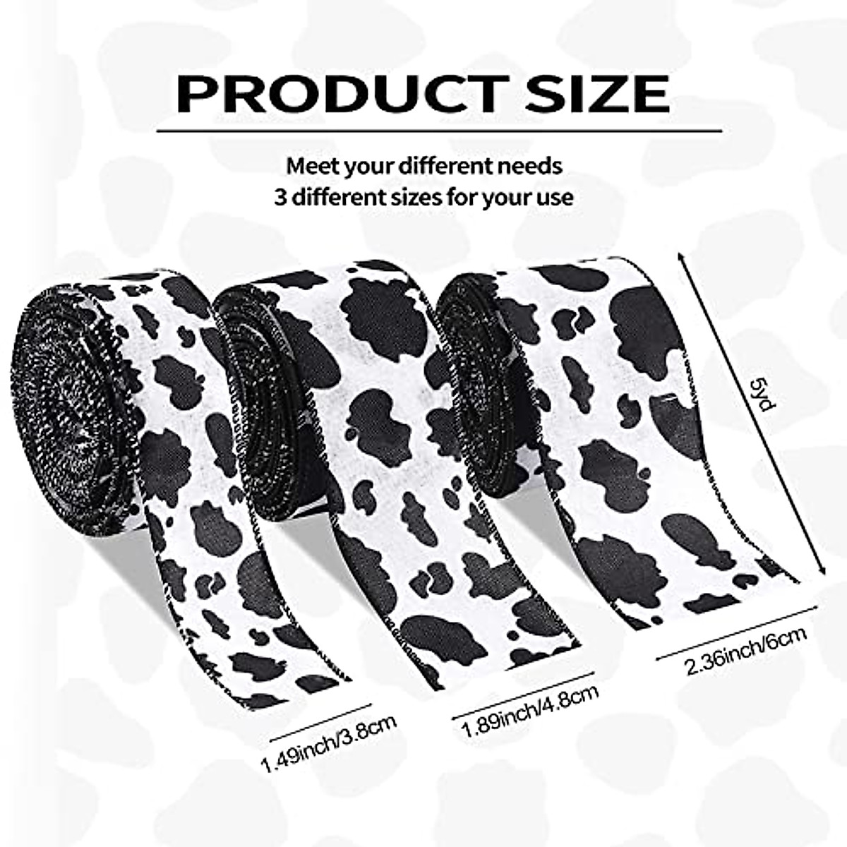 3 Rolls Wired Cow Grosgrain Ribbon, 15 Yards Wired Cow Print Ribbon Black and White Ribbon Animal Print Ribbon, Cow Spot Pattern Ribbon, Animal Print Ribbon for Wreath Bow DIY Crafts Party Decoration