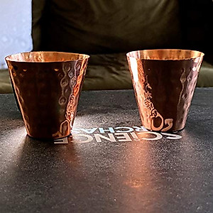 SciencePurchase Set of 4 Pure Copper Moscow Mule Mugs Gift Set with 4 Copper Cocktail Straws and 2 Shot Glasses, Each Hammered Mug Holds 18 Ounces