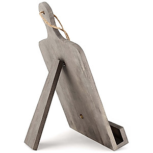 Cookbook Stand Recipe Book Holder Stand with Wood Cutting Board Design, Cookbook with Back Stand for Convenient Countertop Display or String for Wall Mounting iPad and Tablet Hands Free Stand(Gray)