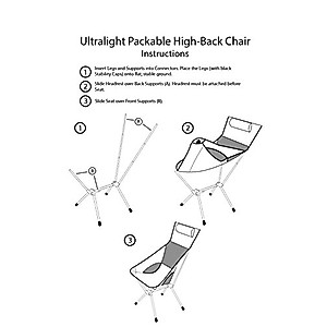 Cascade Mountain Tech Outdoor High Back Lightweight Camp Chair with Headrest and Carry Case - Black