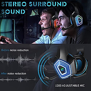 ARKARTECH Gaming Headset with Mic for Xbox One PS4 PS5 PC Switch Tablet, with Stereo Surround Sound & LED Light Noise Cancelling Over Ear Headphones