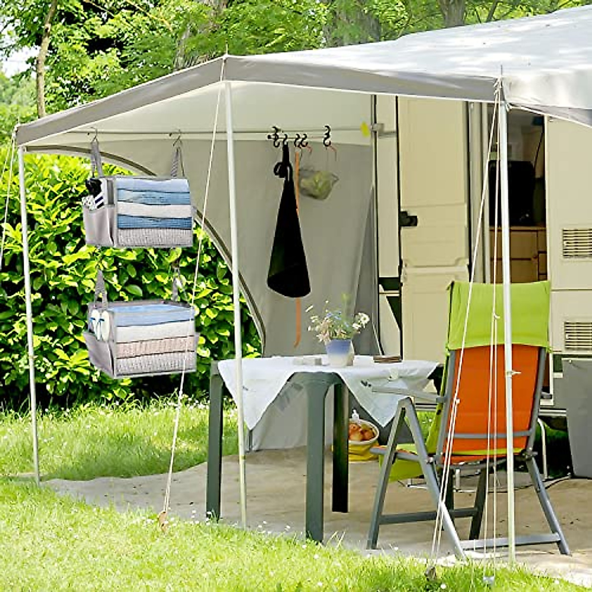 Exsun Hanging Closet Organizer,Hanging Closet Basket with Sturdy Hooks and Extra Side Pocket, Foldable Hanging Storage Use for Wardrobe, Bedroom, Bathroom, Camping & RV, Gray, 33.2"X10"X14", 2-Packs