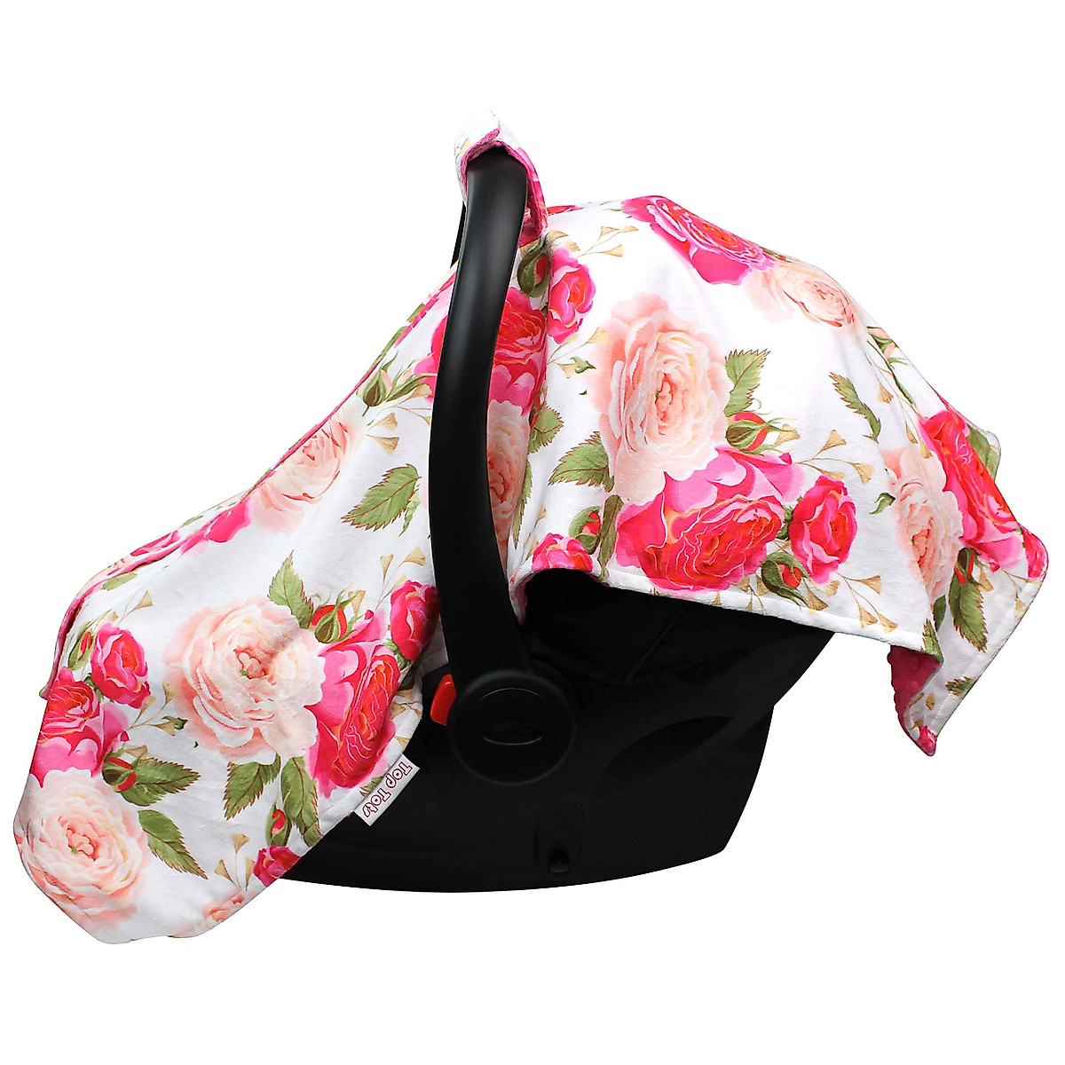 Baby Car Seat Canopy Cover - Hot Pink on White Roses