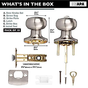 Ilyapa Privacy Door Knobs for Bed and Bath - Colonial Style, Satin Nickel Interior Keyless Turn Thumb Locking Round Door Handle, Satin Nickel, 10 Pack