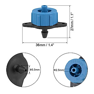 uxcell Pressure Compensating Dripper 1 GPH 4L/H Emitter for Garden Lawn Drip Irrigation with Barbed Hose Connector, Plastic Black Blue 50pcs