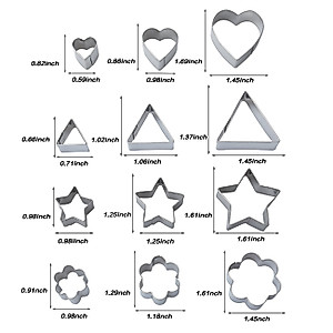 Homy Feel Mini Geometric Shaped Cookie Biscuit Cutter Set 24 Rectangle Square Heart Triangle Round Tiny Circle Baking Stainless Steel Metal Molds