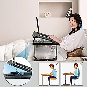 Laptop Desk for Bed Couch,Lap Desk for Laptop,Portable Laptop Stand for Desk,Small Adjustable Laptop Desk,Foldable Bed Table for Laptop and Writing, Bed Tray Table with Cup Holder(Black)