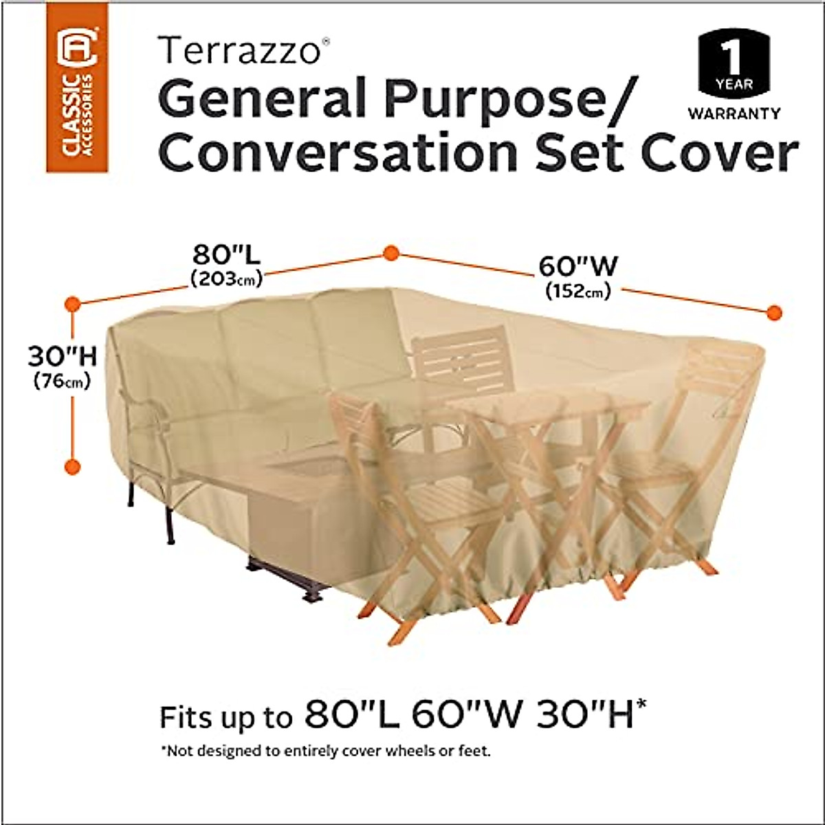 Classic Accessories Terrazzo Water-Resistant 80 Inch Conversation Set/General Purpose Patio Furniture Cover, Patio Furniture Covers