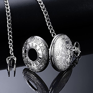 BOSHIYA Quartz Pocket Watch with Chain Mens Vintage Steampunk Pocket Watch/Roman Numerals/Hollowed Out Watch Cover/Gift Box