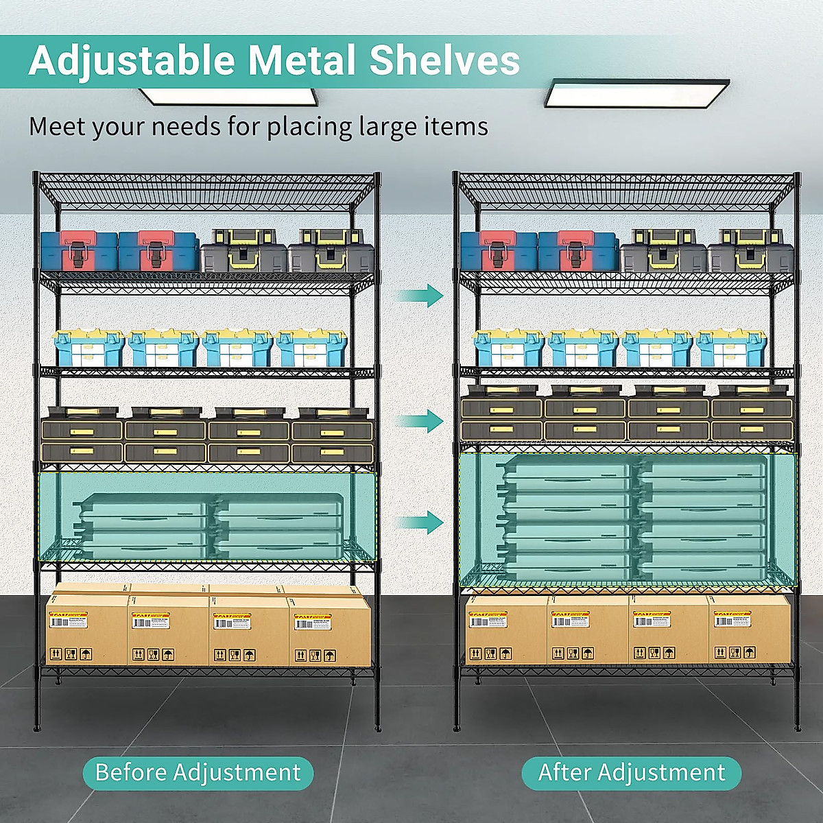 Lynkloft 6-Tier Wire Shelf 72" x 16" x 42" Metal Storage Shelves - Each Shelf Can Hold 250 Pounds - Adjustable Storage Racks NSF Wire Shelving Units for Basement Garage Kitchen, Black