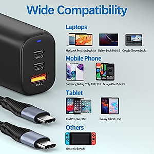 USB C Charger 65W, Deegotech GaN II PD3.0(PPS) Fast Charger for MacBook, 3-Port Foldable Plug USB C Charging Station Compatible with MacBook Pro/Air, iPad Pro, Laptop (with USB C to C Cable 6.6ft)