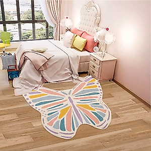 Lukinbox Butterfly Kids Rug for Girls Bedroom, Colorful Washable Nursery Rugs, Soft Kids Area Rug Non Slip Play Mat Carpet for Playroom Kids Room, 4' x 5.3'