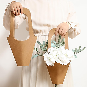 xialgshe 20 Pcs kraft paper flowers gift bags bouquets bags cones flower bouquet bags with handle to make bouquets for wedding,paper wedding birthday gift bag valentines day gift bag