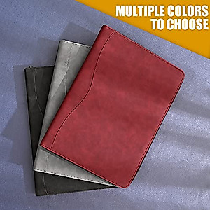 Linaxbong Padfolio Portfolio Business Binders—3 Ring Binders，Secure Zippered Closure，Resume padfolio Business Organizer—Pu Leather Padfolio Portfolio Binders for Men & Women(WR)