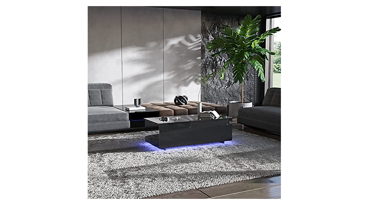 High Gloss Lift Top Table with LED Lights - Modern Storage & Design