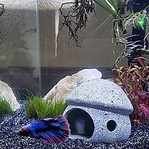 Saim Aquarium Decor Ceramic Mushroom House Ornament Landscape Decor for Small Shrimp to Rest and Breed - Grey