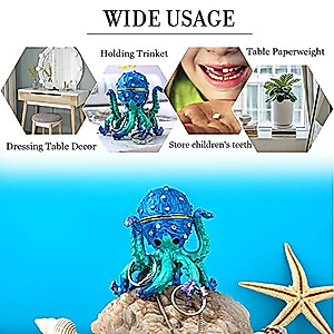 QFkris Octopus Trinket Box with Shinning Rhinestones, Magnetic Jewelry Box Hand-painted Figurine Collectibles Ring Holder Case