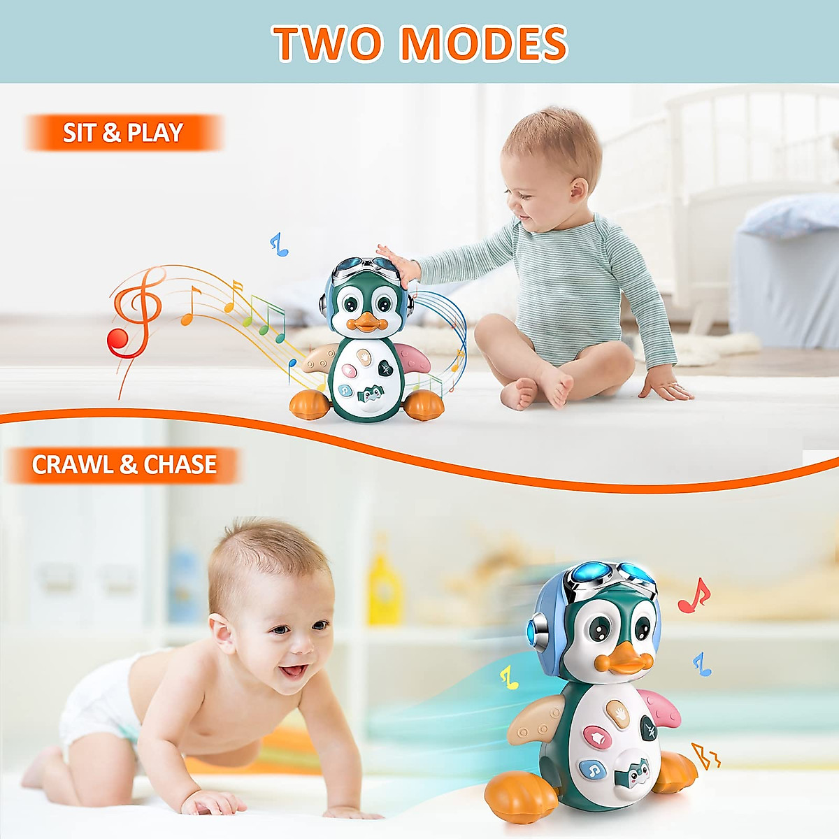 MOONTOY Penguin Musical Crawling Baby Toys with Light & Sound Infant Tummy Time Toys 3 4 5 6 7 8 9 10 11 12 18 Month Developmental Newborn Toddler Sensory Activity Walking Christmas 1st Birthday Gift