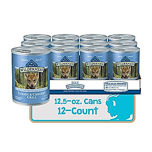Blue Buffalo Wilderness High Protein, Natural Puppy Wet Dog Food, Turkey & Chicken Grill 12.5-oz cans (Pack of 12)