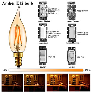 LiteHistory Dimmable 4W 2200K Amber CA10 led Bulb E12 Candelabra led 250lm, Warm White, 40W Flame tip 6Pack