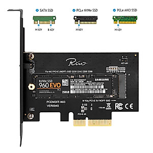 Rivo PCI-E Riser PCIe M.2 PCIe SSD to PCIe Express 3.0 x4 Adapter Card - Supports M2 NGFF PCI-e 3.0, 2.0 or 1.0, NVMe or AHCI, M-Key, 2280, 2260, 2242, 2230 Solid State Drives