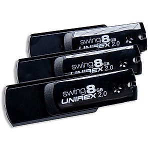 Unirex 3 Pack Swing 8GB USB 2.0 Thumb Drive, Black | Memory Stick Storage is Compatible with Computer, Tablet, or Laptop