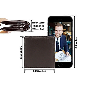 Bullz Genuine Nappa Cow leather Dual Credit Card ID Flap Bifold Mens Wallet Passcase