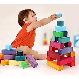 moderngenic 'Pyramid' Rainbow X-Large 100 Piece Blocks, Wooden Toys for Kids, Geometric Stacking Educational Building Blocks
