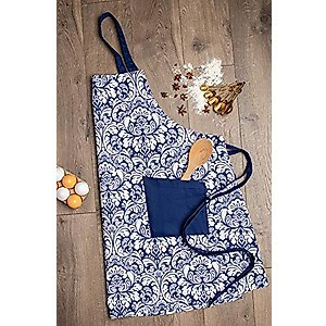 DII Chef Style Cotton Apron Adjustable Straps and Large Pocket, Nautical Blue