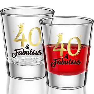 2 Pieces 40 and Fabulous Shot Glass 2 oz Black gold 40th Birthday Wine Glasses for Women and Men Celebrate 40th Birthday Decoration