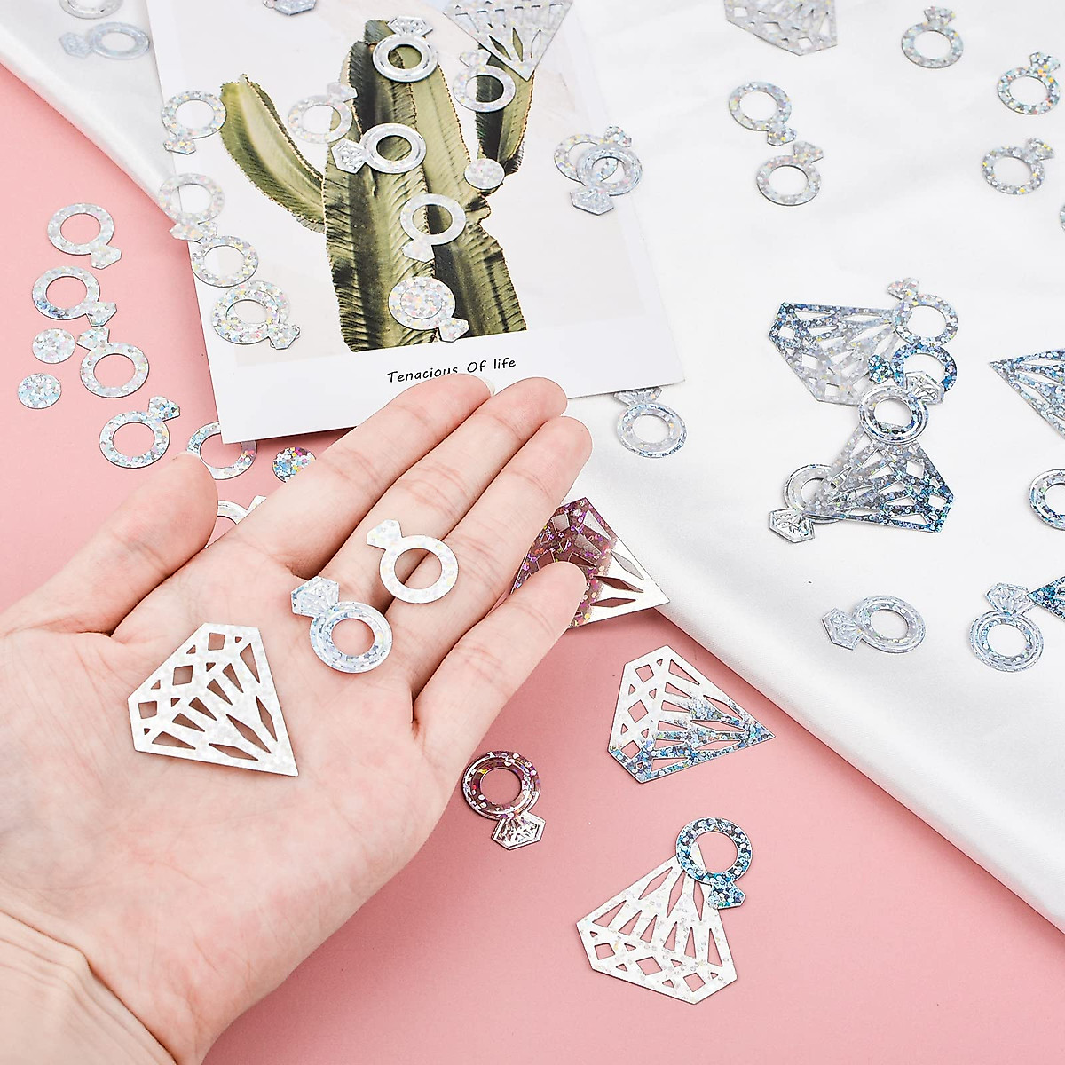 URROMA Wedding Decorations for Tables, Glitter Diamond Confetti Engagement Party Decorations Table Confetti for Bridal Shower Bachelorette Birthday Decorations, Silver