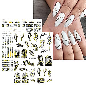 JMEOWIO 12 Sheets Marble Nail Art Stickers Decals Self-Adhesive Pegatinas Uñas French Tip Wave Line Nail Supplies Nail Art Design Decoration Accessories