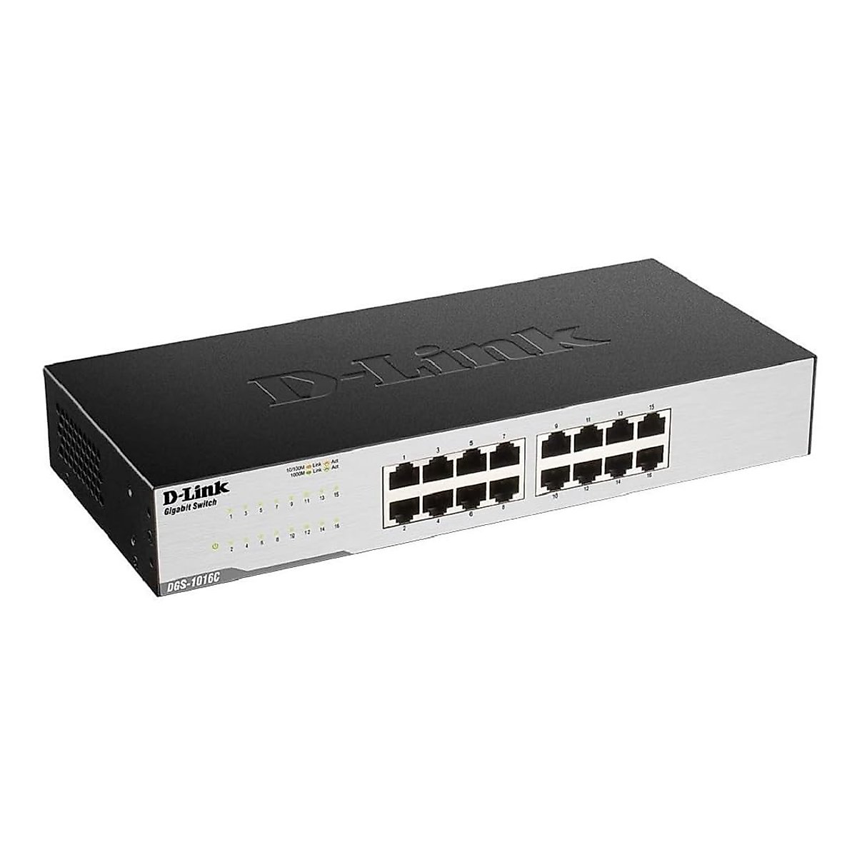 D-Link Ethernet Switch, 16 Port Gigabit Unmanaged Network Internet Hub Desktop Rackmount, Plug N Play (DGS-1016C)