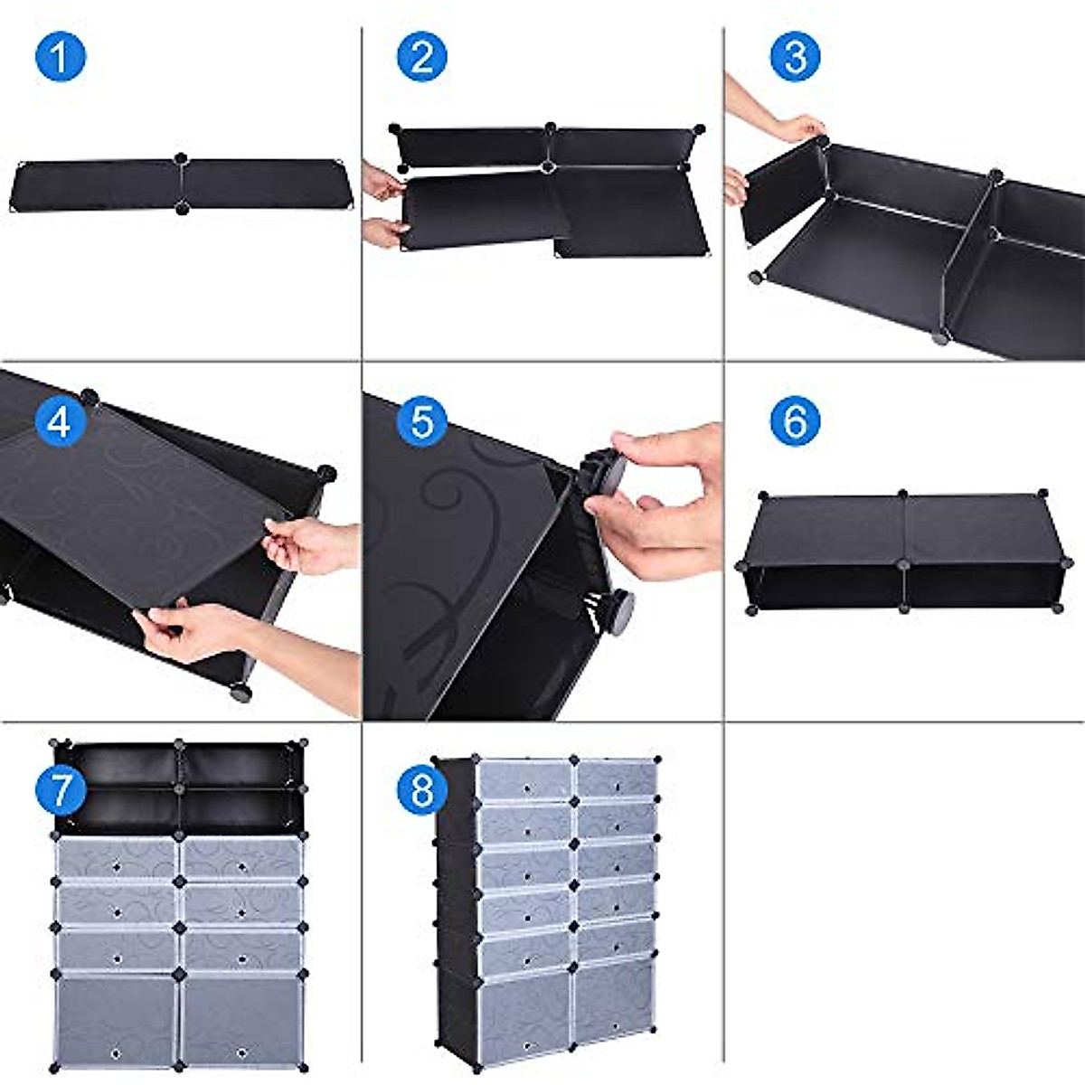 LIKOVSCI 24 Pairs Plastic DIY Shoe Rack, 12 Cubes Portable Shoe Shelves, Modular Shoe Storage Organizer Units, Space Saving Closet Cabinet with Doors for Bedroom Living Room Entryway Hallway