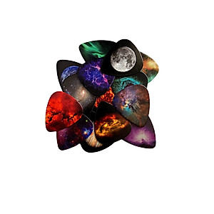 14-Pack Space Universe Guitar Picks Medium .71mm Pack of 14 Epic Guitar Picks with BONUS Guitar Pick Holder (will be random color) Leather Guitar Pick Keychain Holder and Tin Carrying Storage Case
