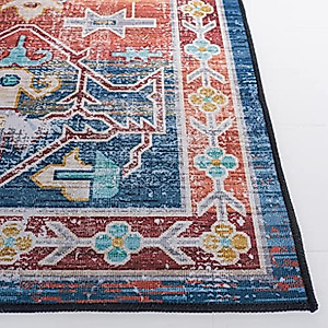 SAFAVIEH Tucson Collection Area Rug - 8' x 10', Blue & Rust, Persian Medallion Design, Non-Shedding Machine Washable & Slip Resistant Ideal for High Traffic Areas in Living Room, Bedroom (TSN116M)