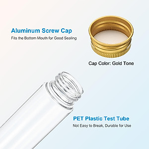 PATIKIL 110ml Test Tubes, 40pcs 5.91x1.34" Plastic Clear Flat Bottom Test Tube Containers with Caps for Bead Party Candy Bath Salt Storage Scientific Experiment Plant Propagation, Gold