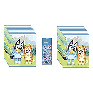 Unique Bluey Dog Birthday Party Supplies Bundle includes Plastic Party Favor Loot Bags - 16 Count