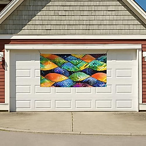 Rainbow Fish Scale Printed Banners Personalized Party Banner Photo Text Background Banner Wall Banner for Halloween Party Home Decorations or Backdrops