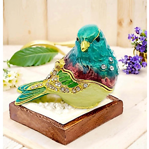 JWT Astyle Turquoise Green Bird Trinket Boxes Hinged ,Bird Decor with Crystals Enamel Jewelry Box.Necklace Ring Box Earrings Storage.Collectible Bird Lover Gifts Figurines Home Decor .