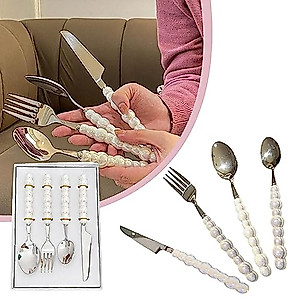 Europe Fashion Pearl Cutlery Set Stainless Steel Creativity Knife Gift Spoon Handle Ceramic Fork Tableware Set Flatware