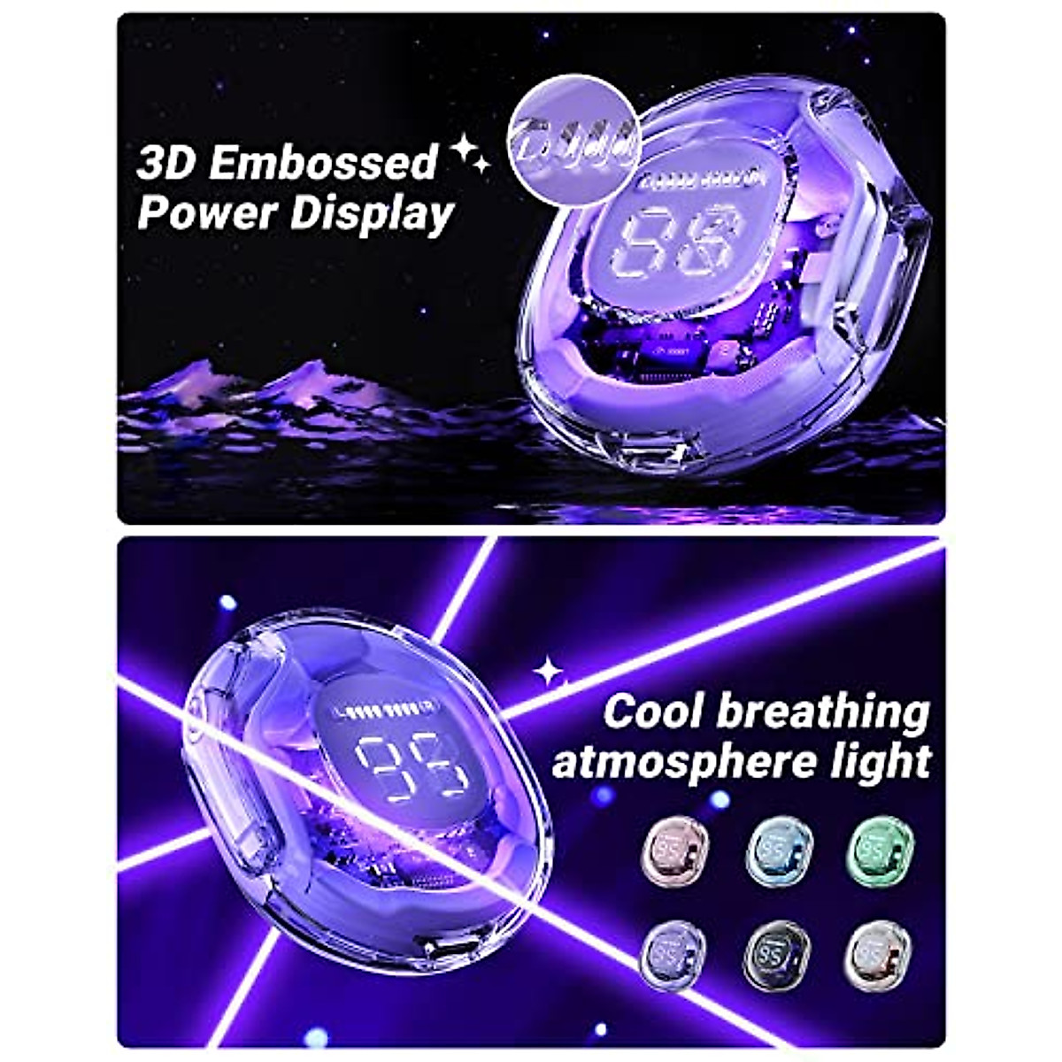 ACEFAST T8 Wireless Earphones Bluetooth 5.3 Headphones LED Power Display Mini Crystal in-Ear Earbuds with Wireless Charging Case Touch Control Built-in Mic Headphone for Sports Waterproof Earphone