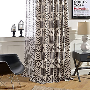 Melodieux Black Geometric Style Room Darkening Grommet Curtains for Living Room Dining Room Bedroom, 52 by 84 Inch, 2 Panels