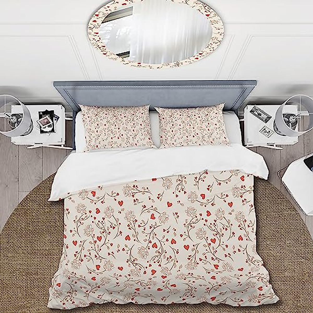 DESIGN ART Designart 'Red Vector Floral Pattern' Modern Duvet Cover Set Twin