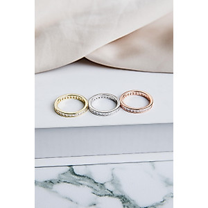 Hoops & Loops 925 Sterling Silver 2mm Princess-Cut Cubic Zirconia Channel Set Eternity Band Ring for Women Teen Girls, Size 7