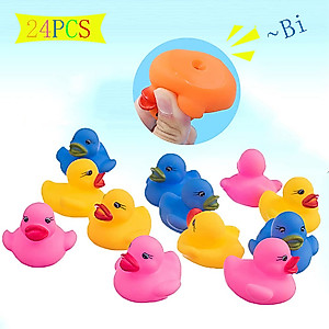 Fessal 24 Pcs Multicolor Squeak Rubber Duck Ducky Baby Bath Toy for Boys and Girls Over 3 Years (2'')