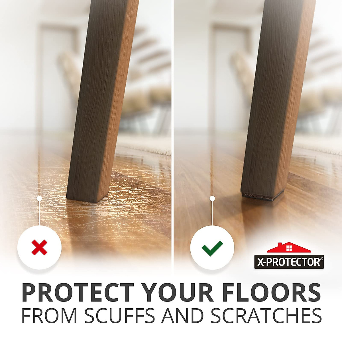 X-Protector Non Slip Furniture Pads for Hardwood Floors 32 PCS 2” - Square Anti Slip Furniture Pads - Self-Adhesive Rubber Furniture Pads Non Slip - Ideal Furniture Stoppers to Prevent Sliding!