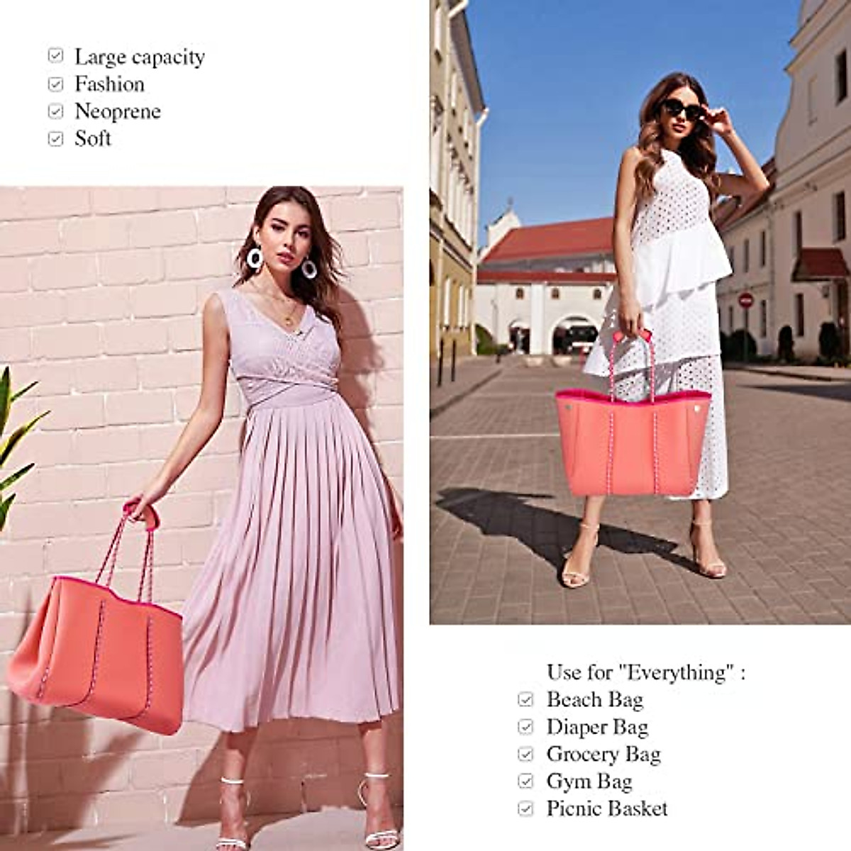 LMYYG Beach bag,Multipurpose Neoprene  Bag,Large Tote Bag,Waterproof Shoulder Beach Bag for Travel Beach Gym Swimming